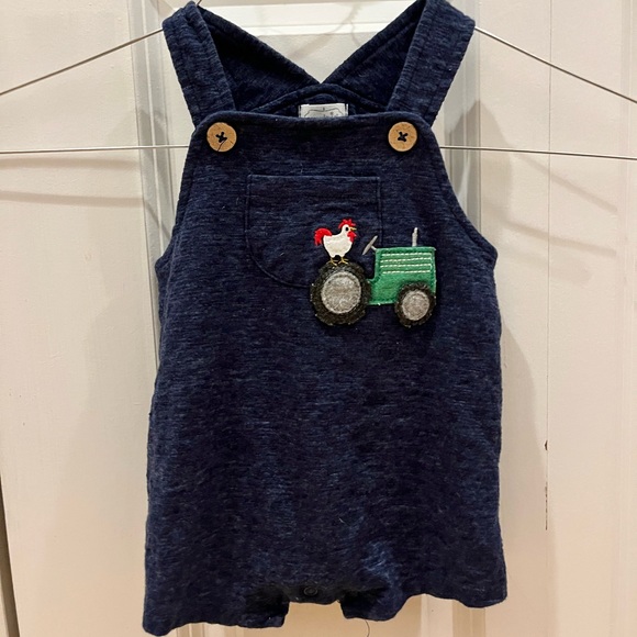Mud Pie | Bottoms | Mud Pie Navy Overalls With Green Tractor | Poshmark